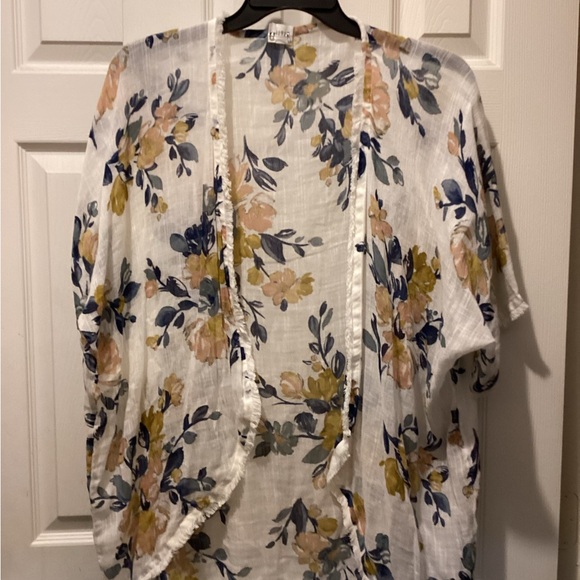 Cato | Tops | Cato Floral Openfront Blouse White Blue Yellow Pink ...
